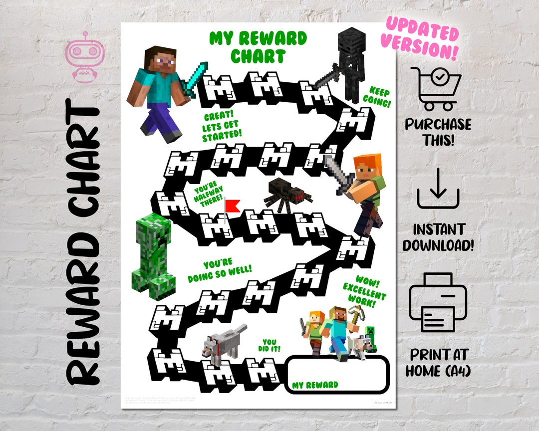 NEW Minecraft Reward Chart for Behavior Chart Printable Chore - Etsy UK