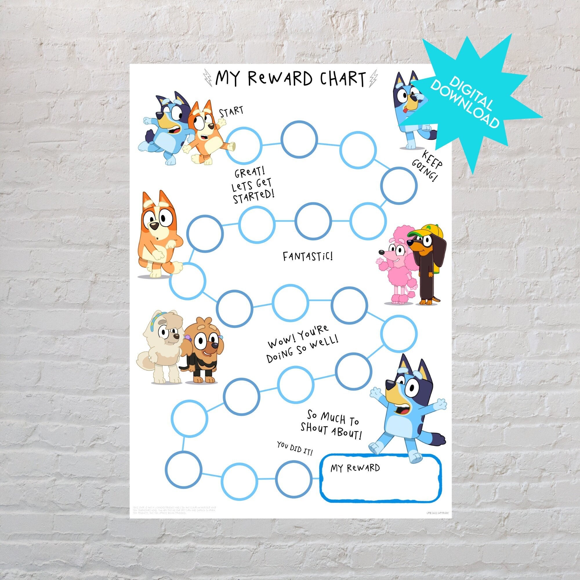 Colourful Bluey Reward Chart for Kids Sticker Chart Instant - Etsy ...
