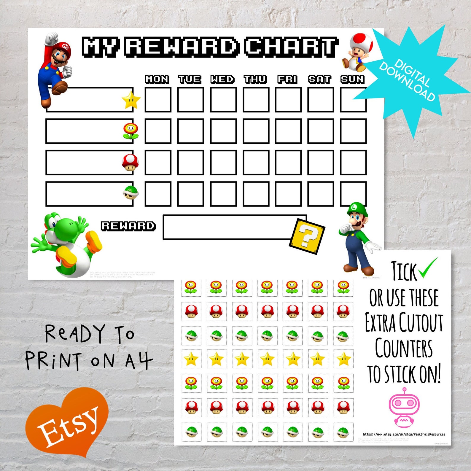 Super Mario Reward Chart for Kids Behaviour A4 Printable - Etsy