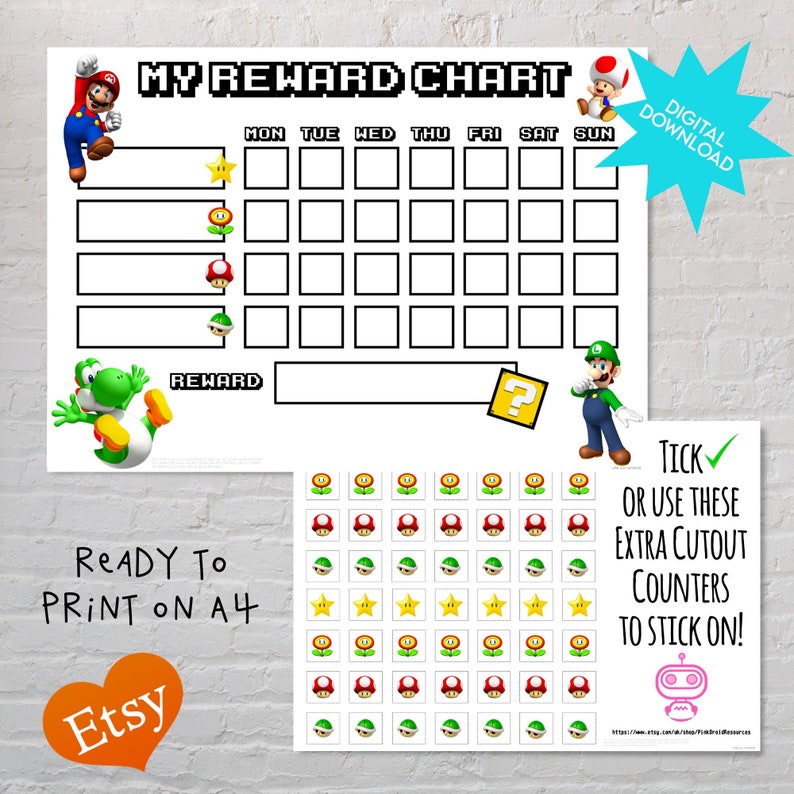 Super Mario Reward Chart for Kids Behaviour A4 Printable - Etsy Ireland