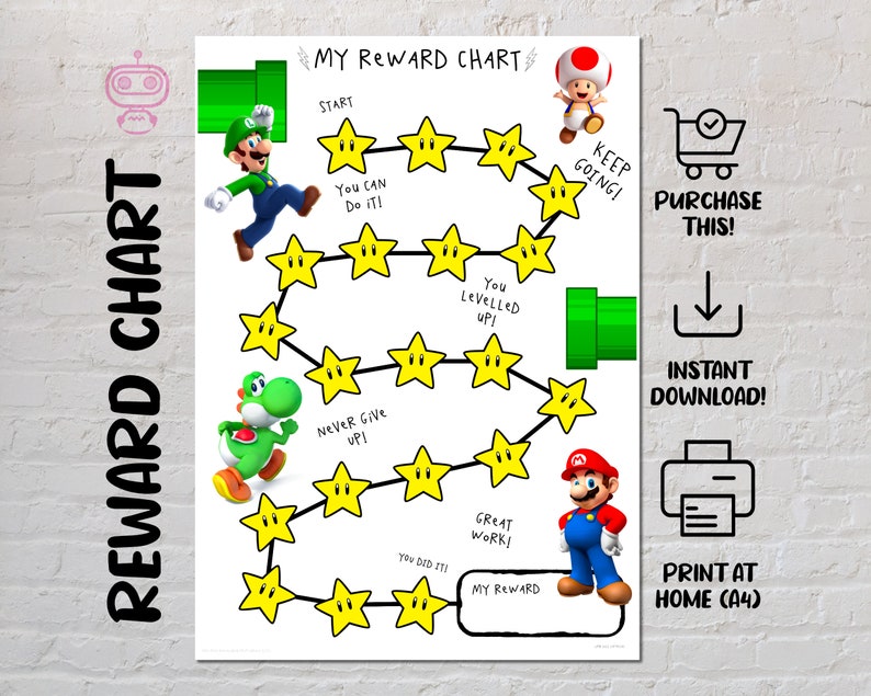 Super Mario Reward Chart for Kids Behaviour Chart Printable - Etsy