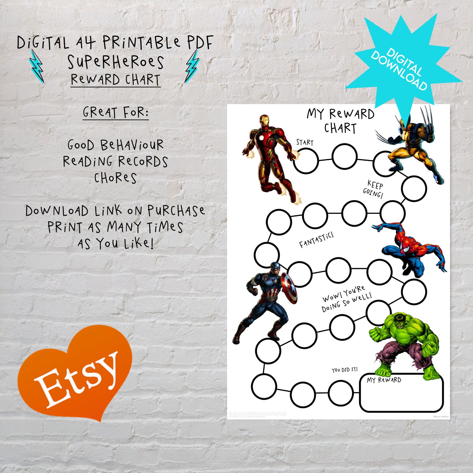 Superheroes Reward Chart for Kids Behaviour Chart Printable - Etsy UK