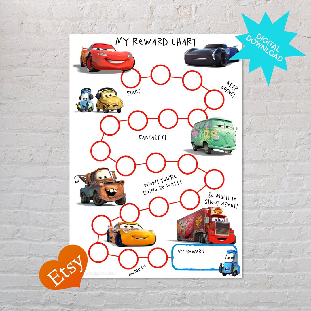 Cars Reward Chart for kids Sticker Chart Instant Download - Etsy France