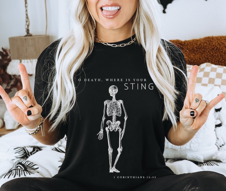 O Death Where is Your Sting Christian Shirts | Womens Skeleton Top ...