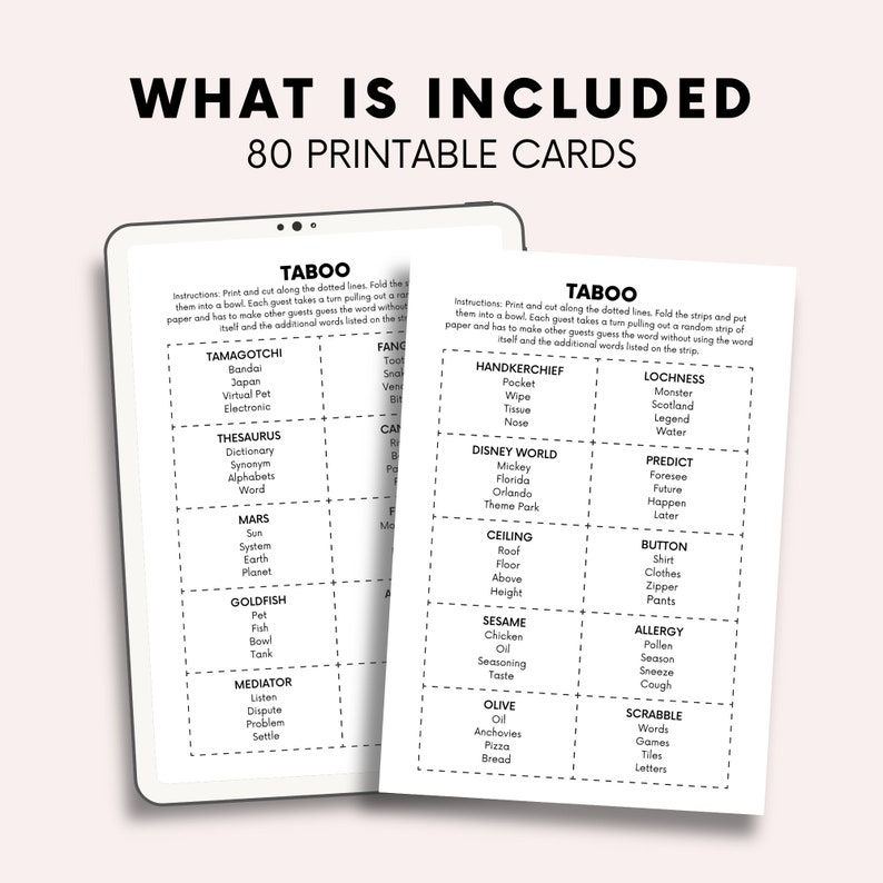 Printable Taboo Cards, Adult Taboo Games, Unspeakable and Guess the ...