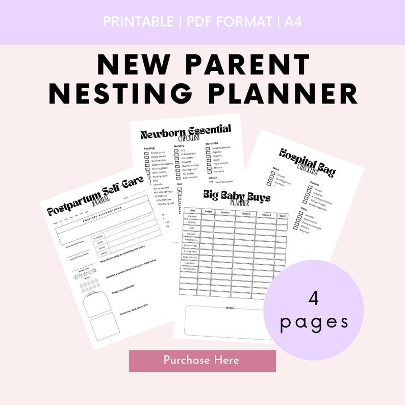 Printable New Parent Nesting Planner Kit, First-time Parents Checklist ...
