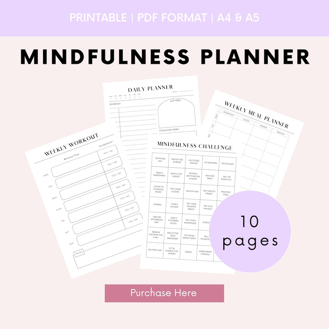 Mindfulness Planner Printable, Mental Wellbeing Tracker (A4, A5) - Etsy