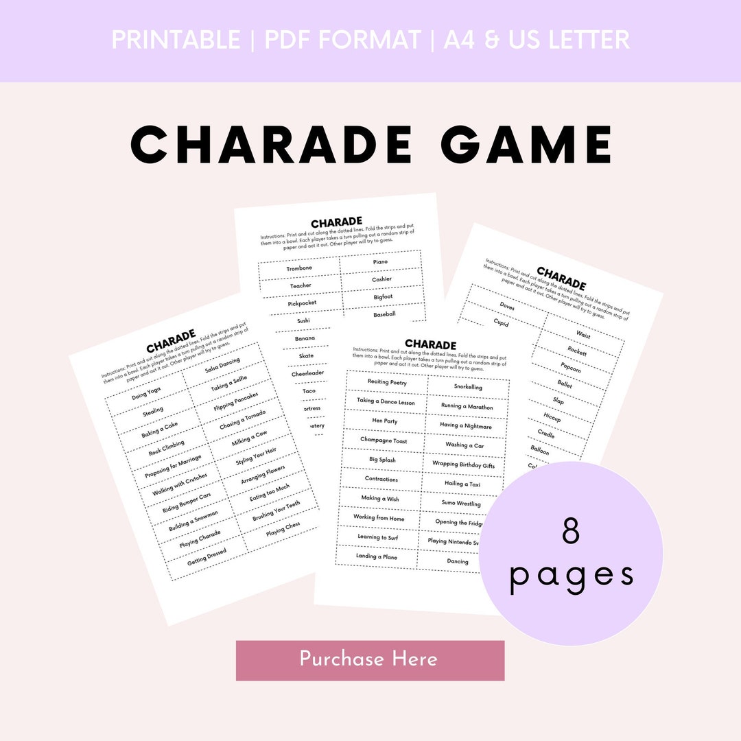 Printable Charade Cards, Adult Charade Games, Pictionary, Act It Out ...