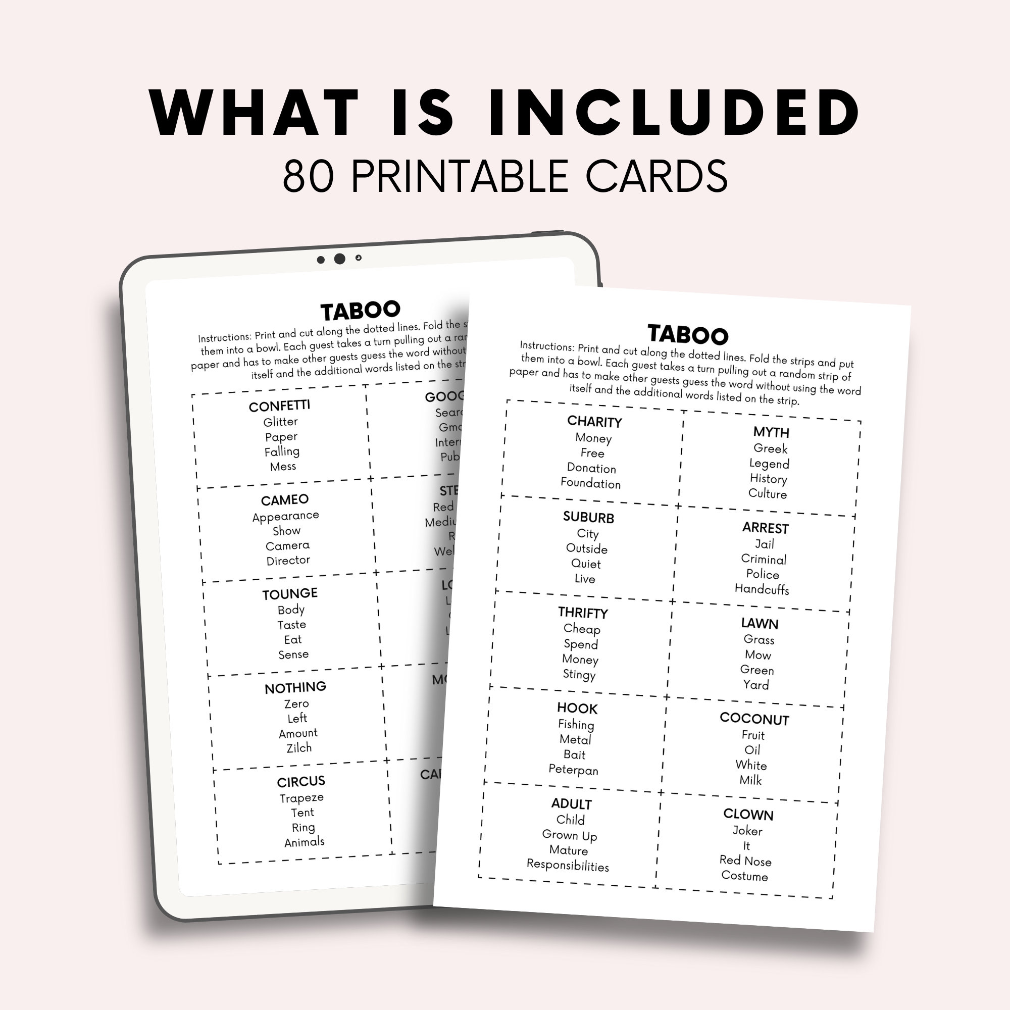 Printable Taboo Cards, Adult Taboo Games, Unspeakable and Guess the ...