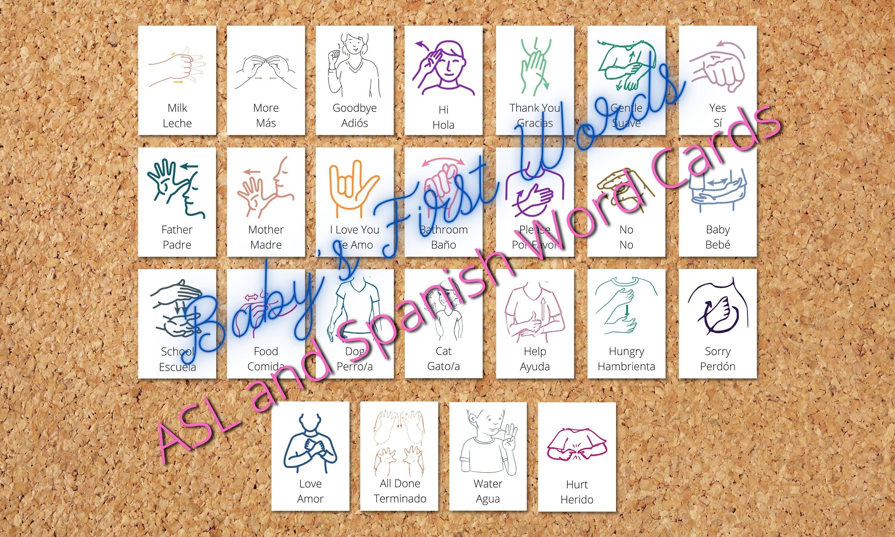 Baby's First Words ASL and Spanish Flashcard Digital File 25 Pages - Etsy