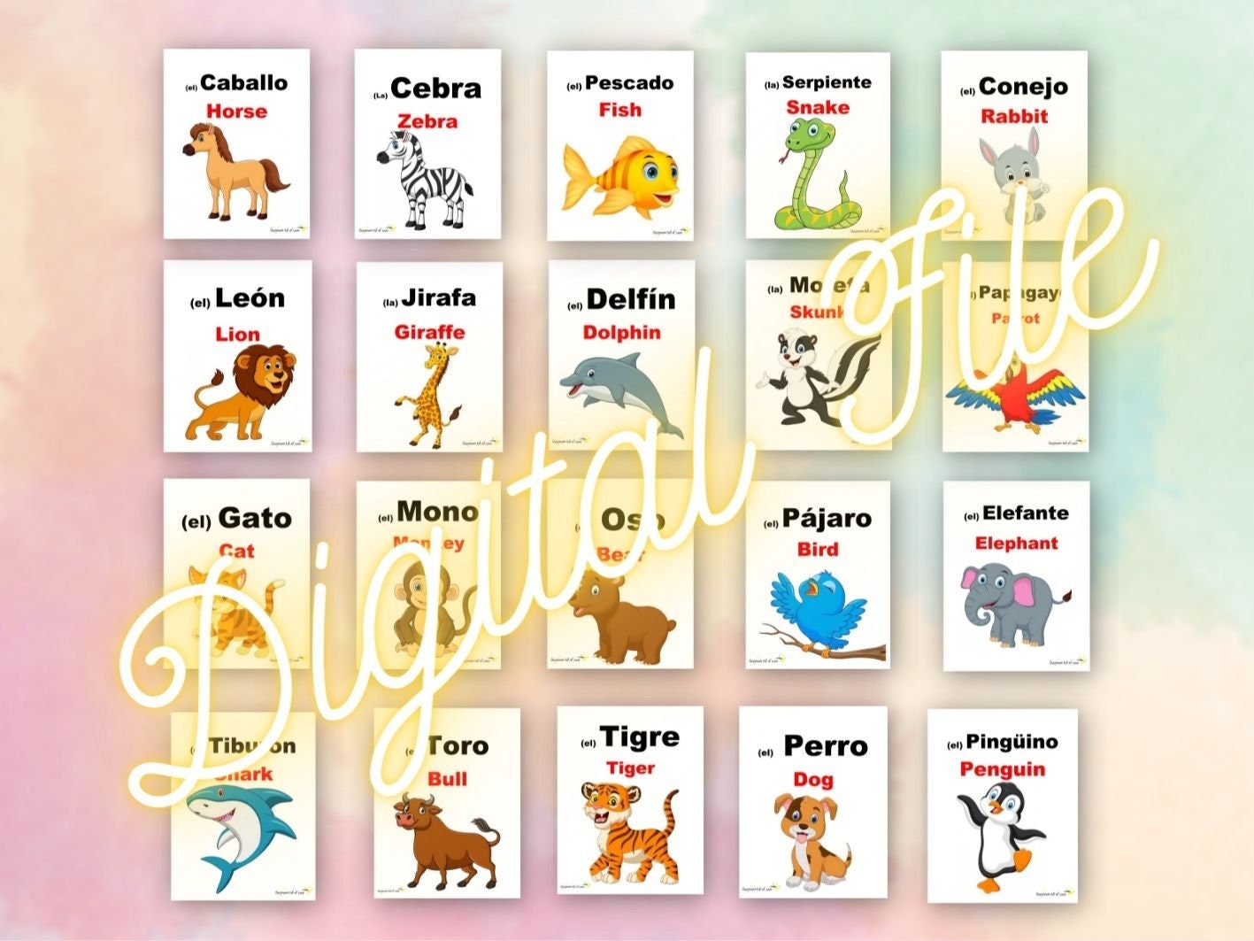 Spanish Animal Vocab Flashcards 20 Pages - Etsy