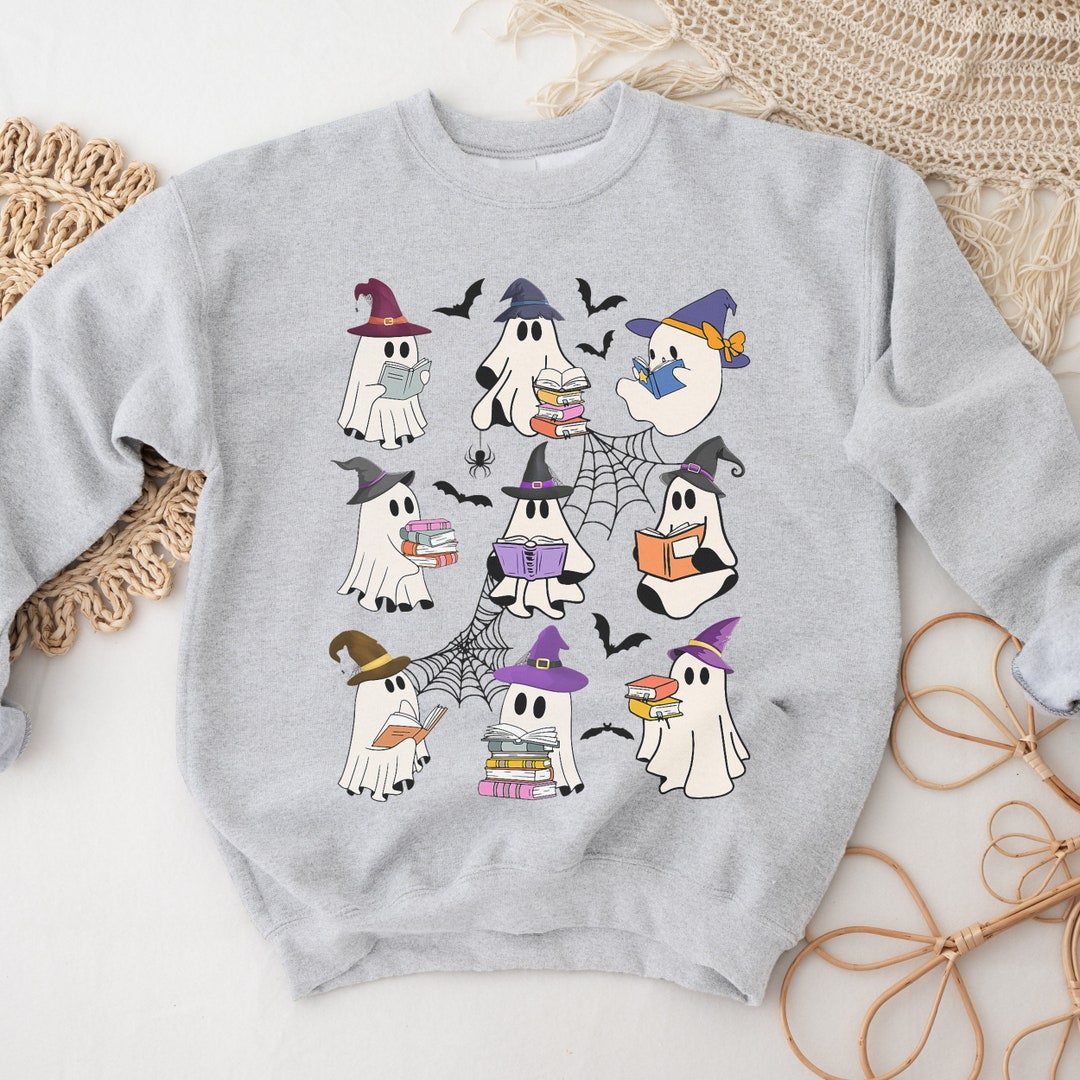 Ghost Reading Books Sweater, Bookish Halloween Sweatshirt, Halloween ...