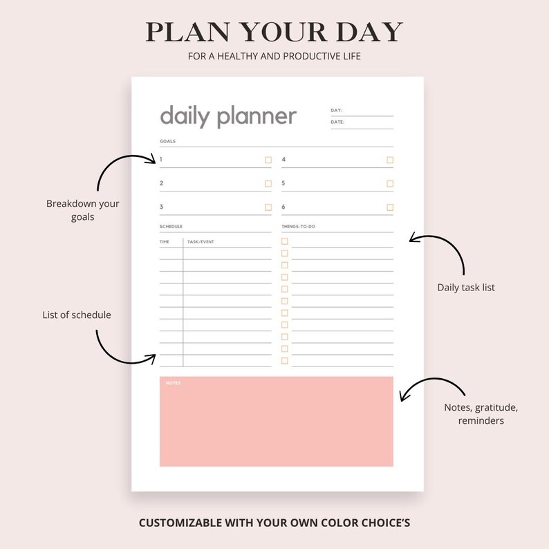 Daily Planner Printable, Daily to Do List, Daily Schedule, Productivity ...