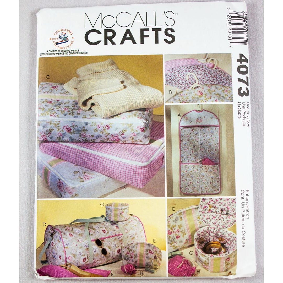 Mccall's Crafts Pattern 4073 Closet & Travel Accessories Garment Bag ...