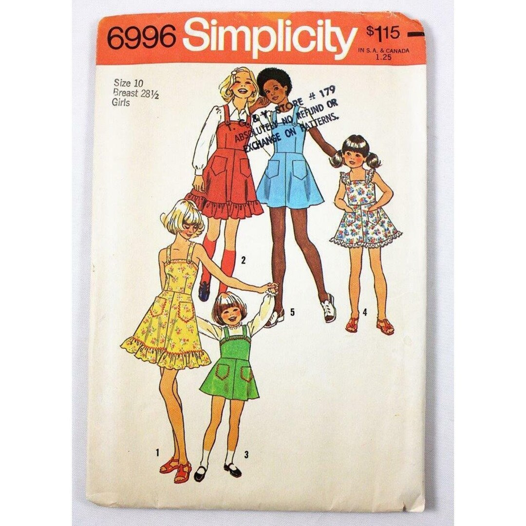 Vtg 1975 Simplicity Pattern 6996 Girls' Dress or Jumper Size 10 CUT - Etsy