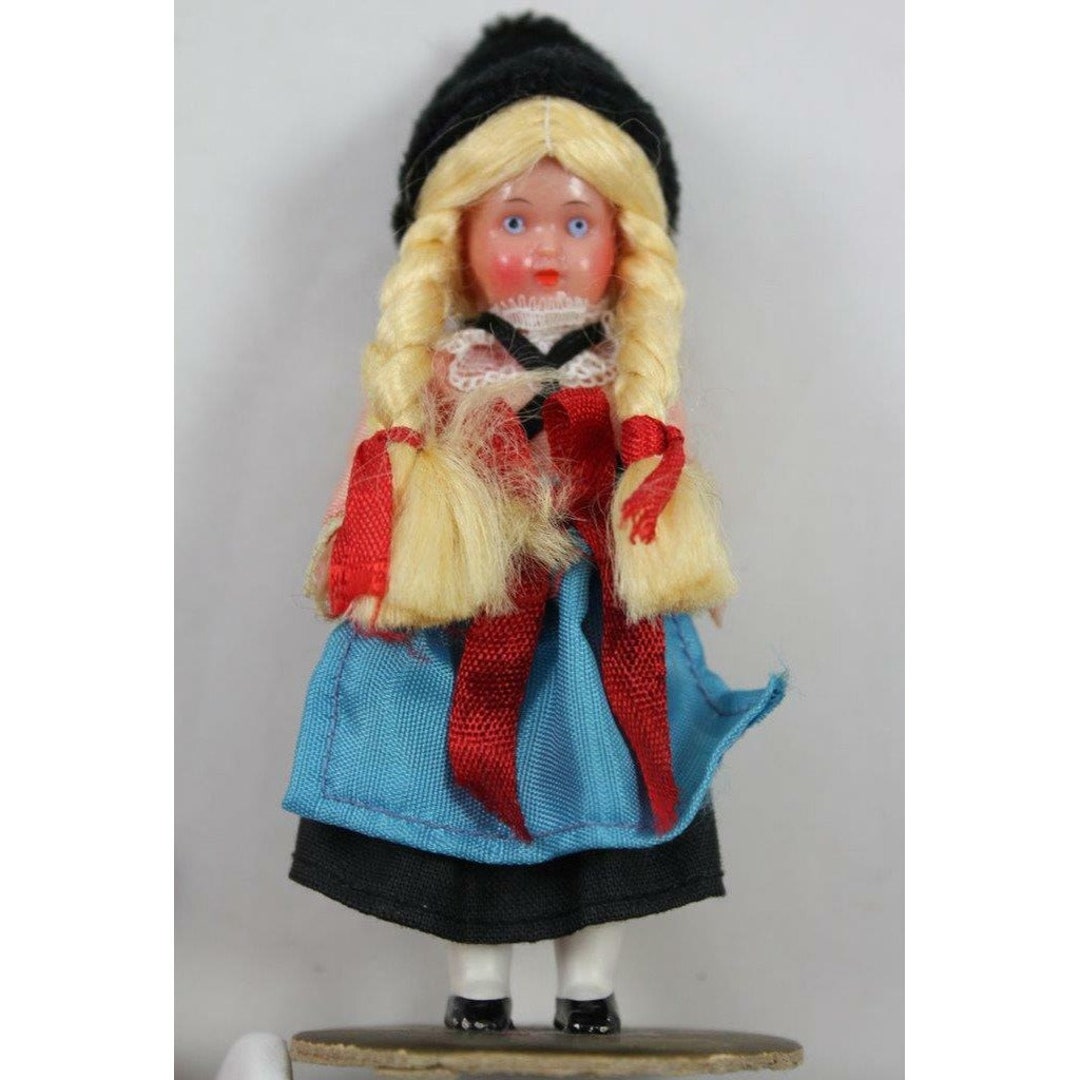 Vintage Hard Plastic Folk Costumed 4.5" Girl W/braids Souvenir Doll - Etsy