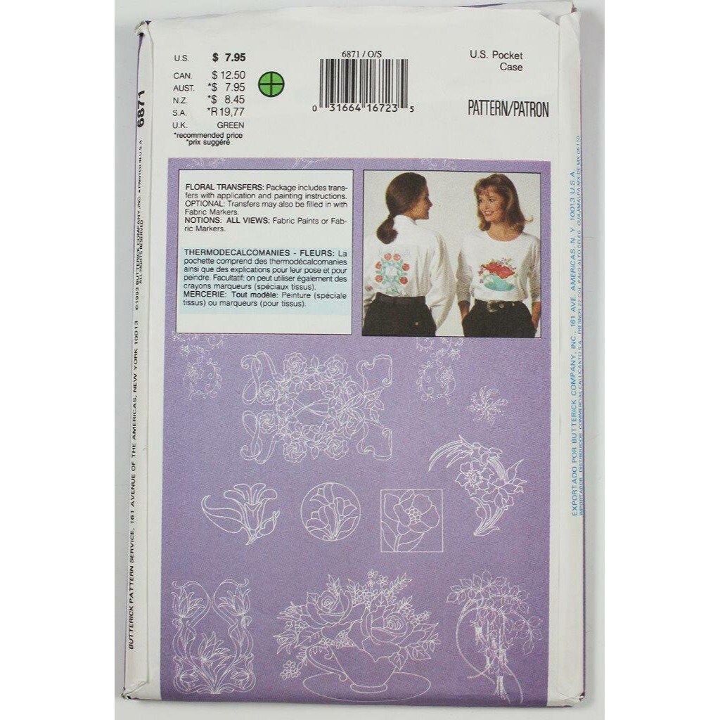 Butterick Pattern 6871 Floral Transfers for Fabric Painting UNCUT - Etsy