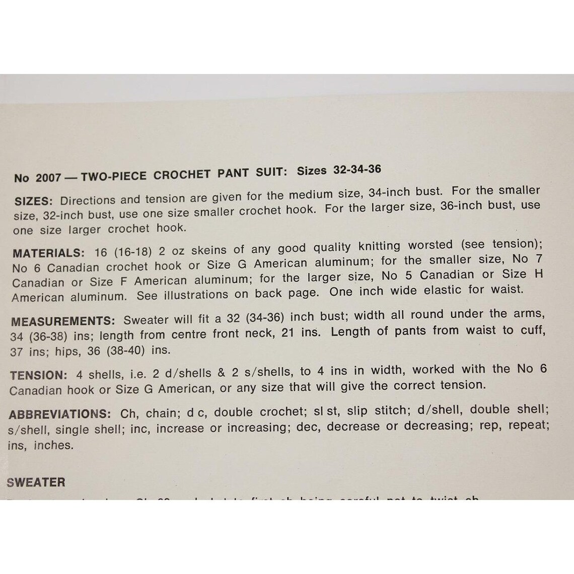 Vtg King Patterns Leaflet No. 2007 Two-piece Crochet Pant Suit Sizes 32 ...