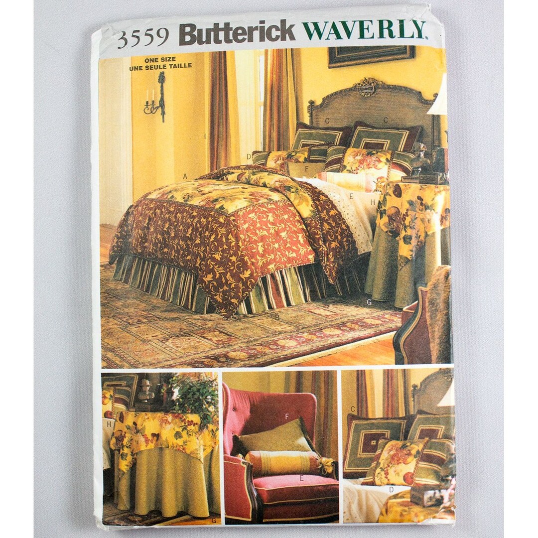 Butterick Waverly Pattern 3559 Bedding Duvet Dust Ruffle Pillow Shams ...