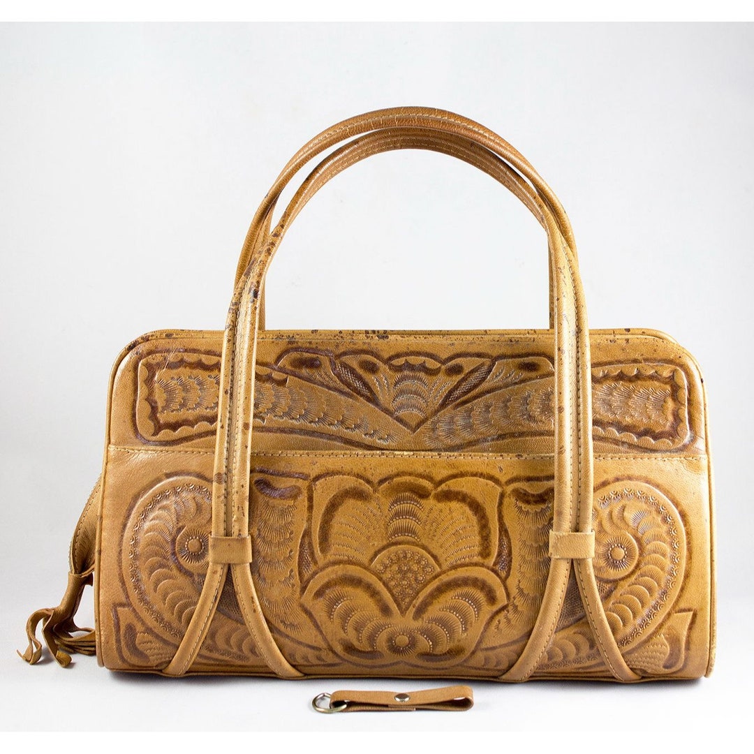 Southwestern Style Embossed Leather Handbag Purse Tan AS IS - Etsy