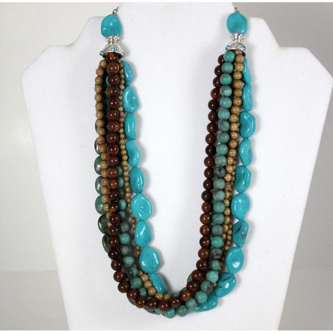 6-strand Resin Bead & Faux Turquoise Choker Style Necklace 16.5 - Etsy