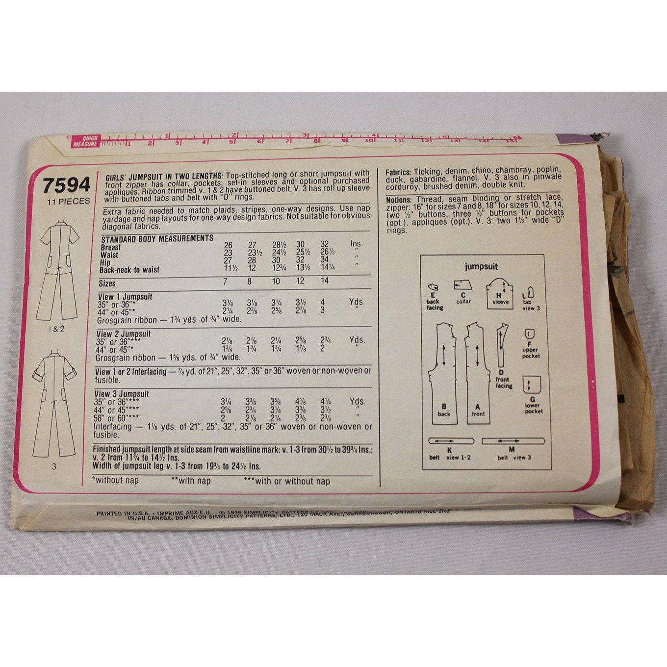 Vtg 1976 Simplicity Pattern 7594 Girl's Jumpsuit Size 10 - Etsy