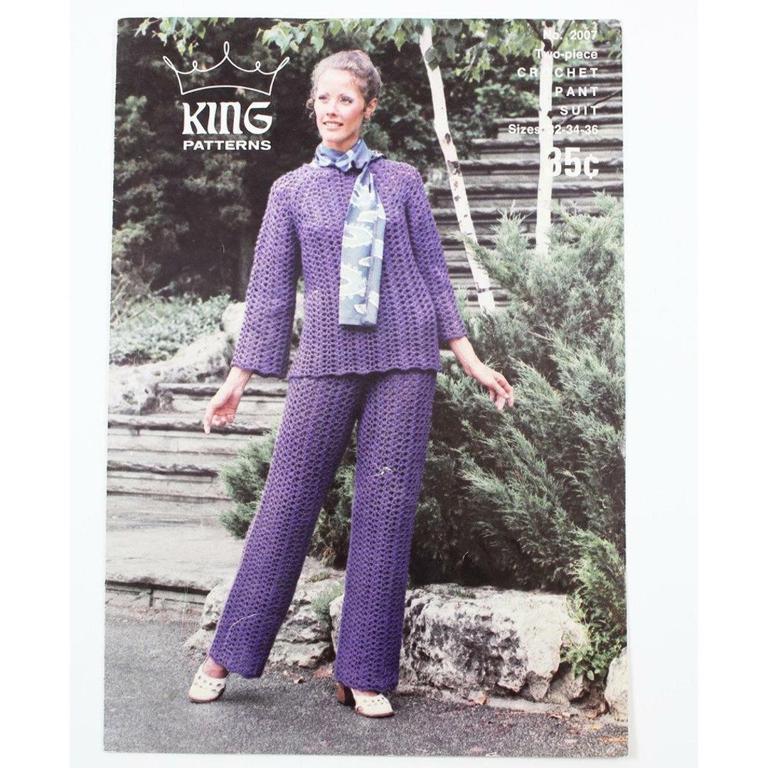 Vtg King Patterns Leaflet No. 2007 Two-piece Crochet Pant Suit Sizes 32 ...