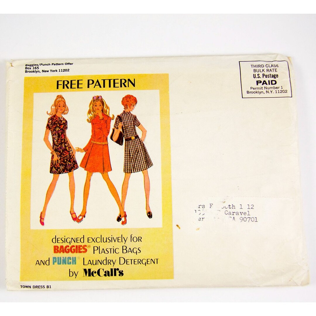 Mccall's B-1 Baggies Punch Detergent Misses Town Dress Pattern Sz 14 ...