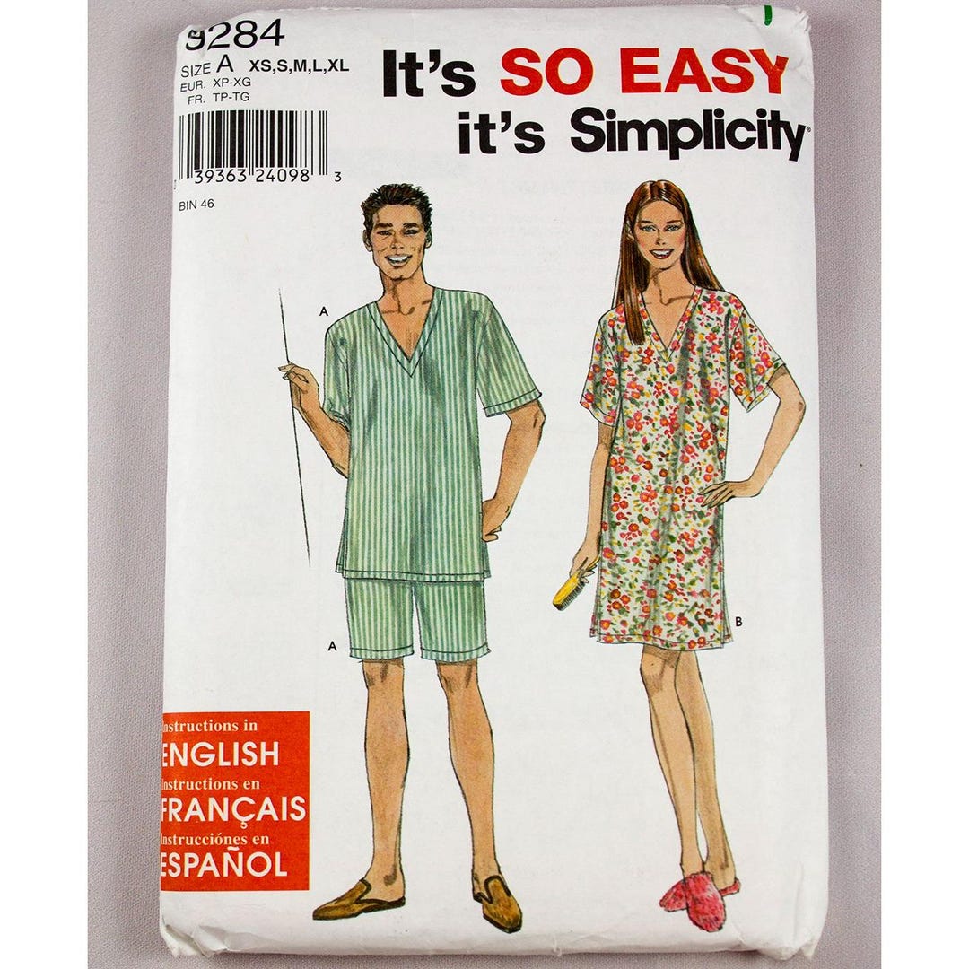 Simplicity Pattern 9284 Men Women Teens Unisex Sleepwear Pajamas Gown ...
