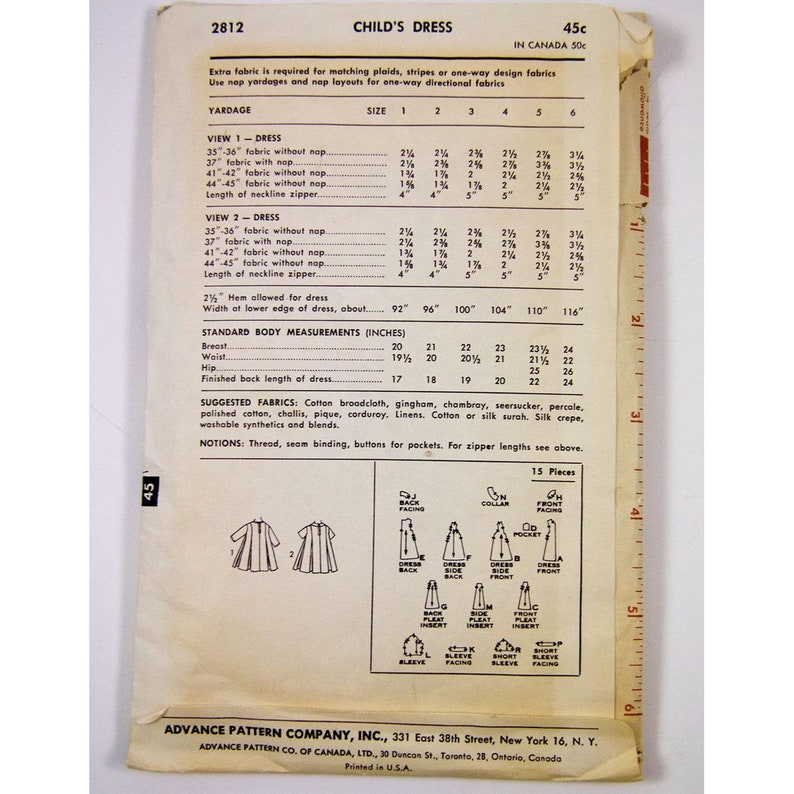 Vintage 1960's Advance Sew-easy Pattern 2812 Child's - Etsy