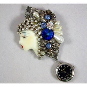 Vintage Bonetto Digits Ladies Quartz Watch Pin Brooch Rhinestones Art ...