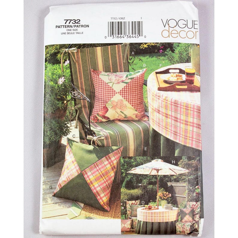 Vogue Decor Sewing Pattern 7732 Patio Accessories Table Topper Chair ...