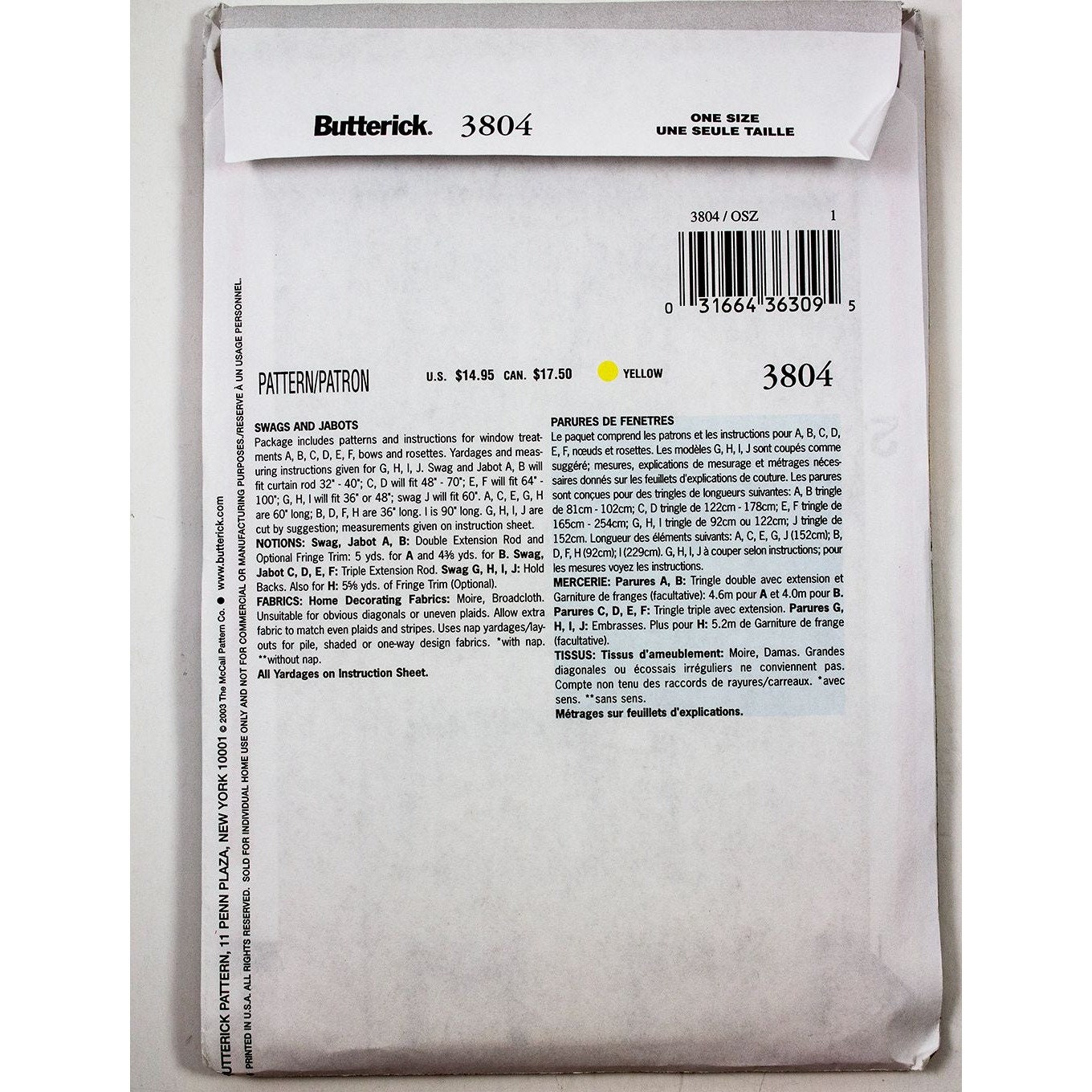 Butterick Pattern 3804 Waverly Window Treatments Swags & - Etsy