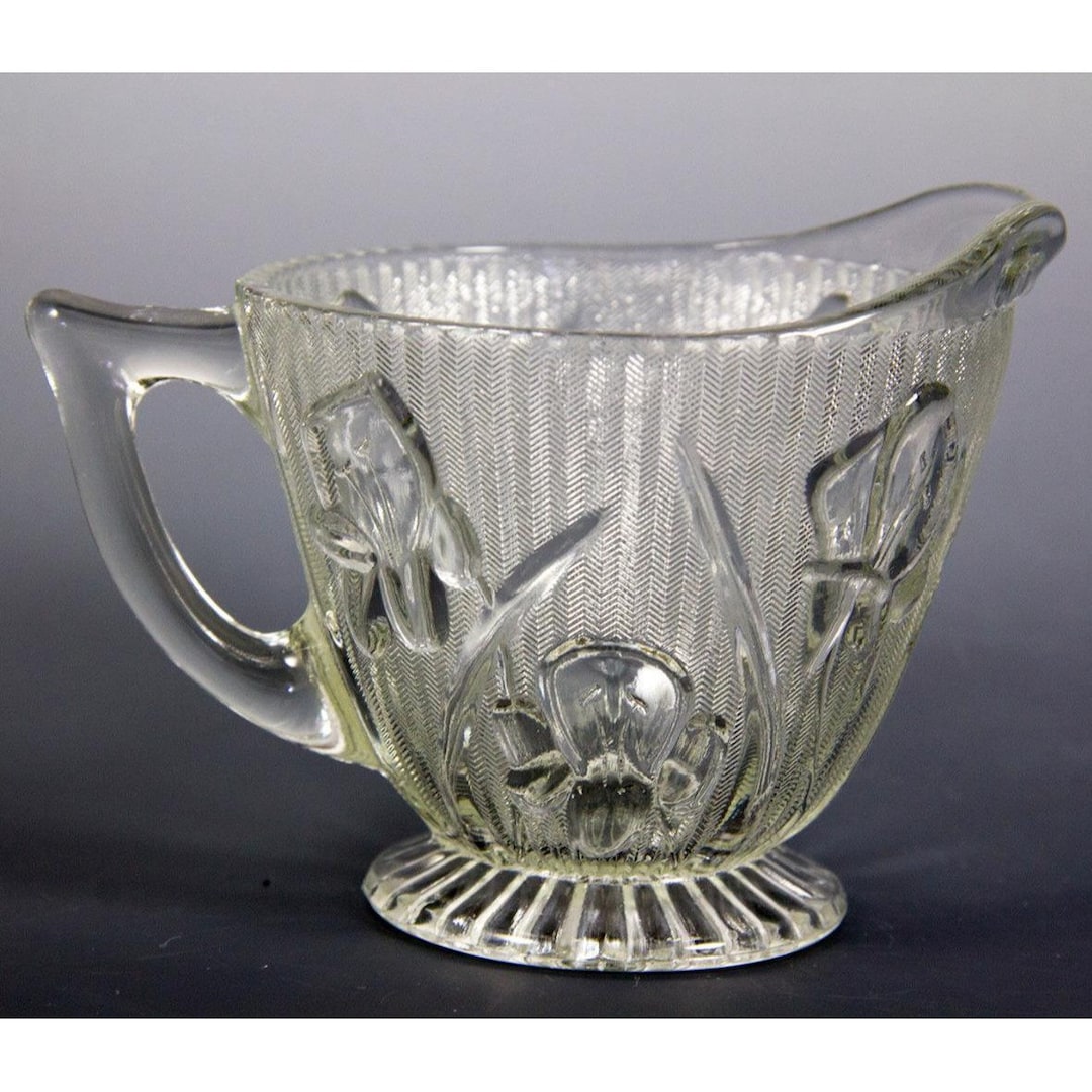 Vintage Jeannette Clear Depression Glass Footed Creamer Iris and Herringbone - Etsy
