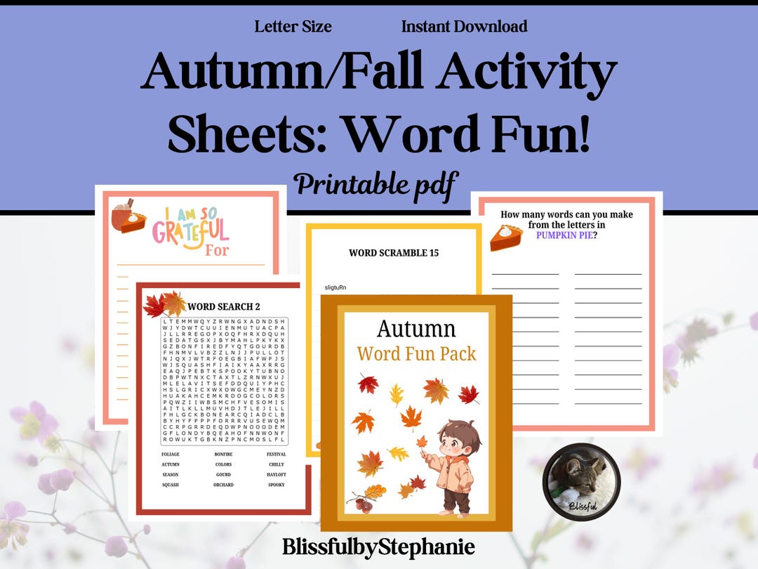 Kids Activity Sheets, Autumn, Fall Activity Pages, Printable, Word ...