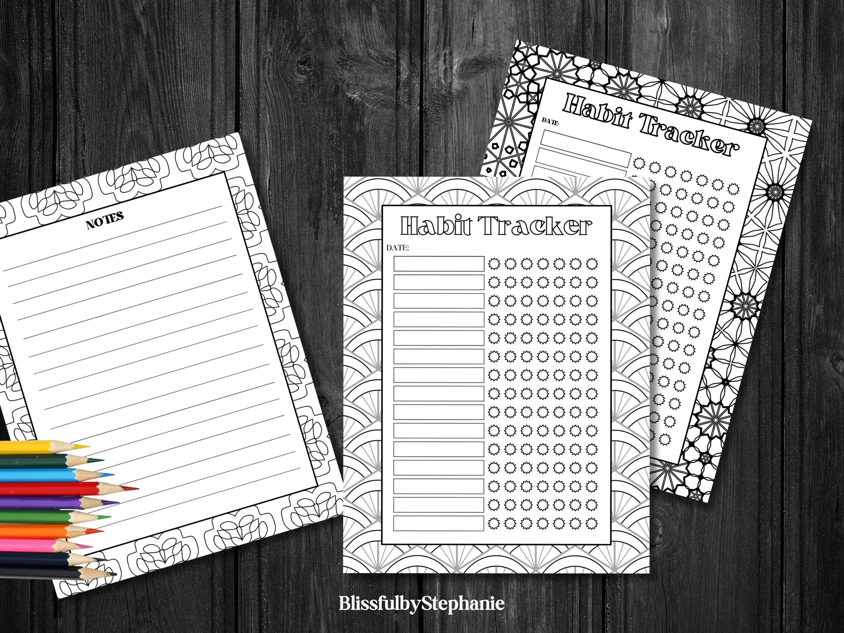 Color-in Habit Tracker Printable, Geometric & Floral Planner (digital ...