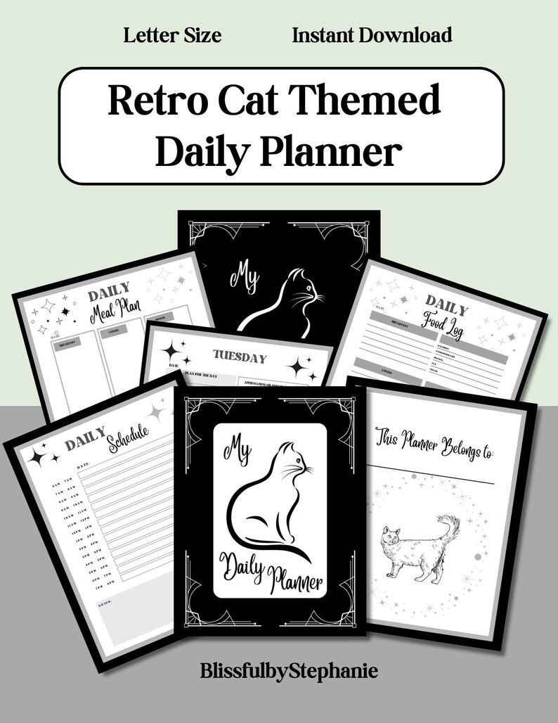 Cat Themed Daily Planner Pages, Retro Look (digital Download) - Etsy