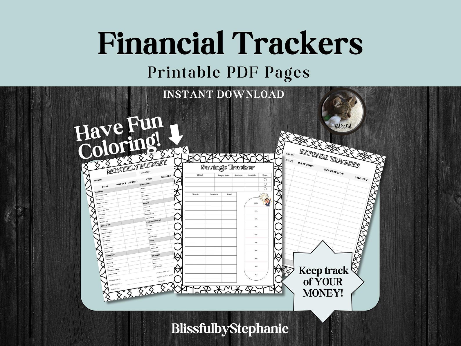 5 Financial Trackers: Monthly Budget, Expense Tracker, Savings Tracker ...