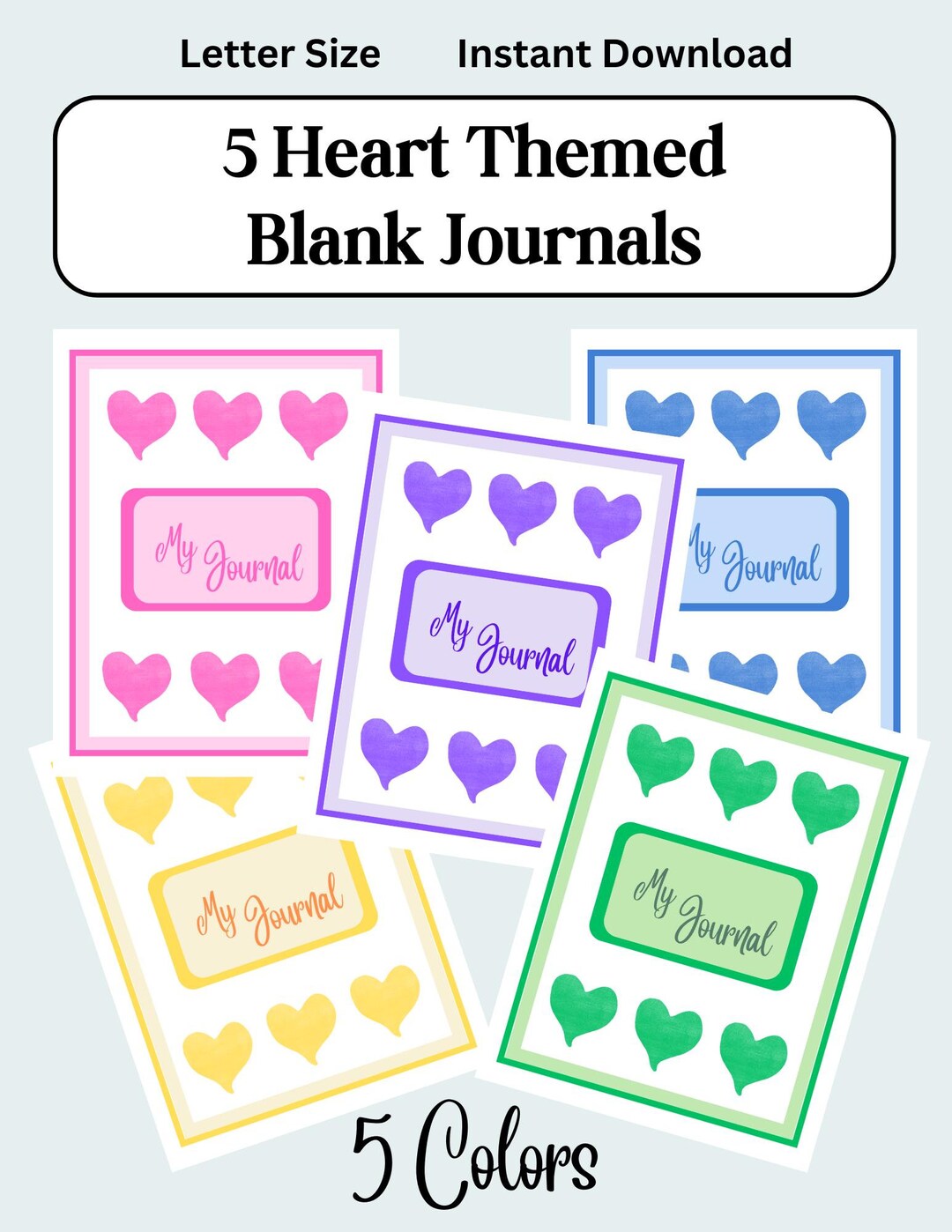 Blank Journals, 5 Colors, Heart Theme, Mindfulness, Journal, Diary ...