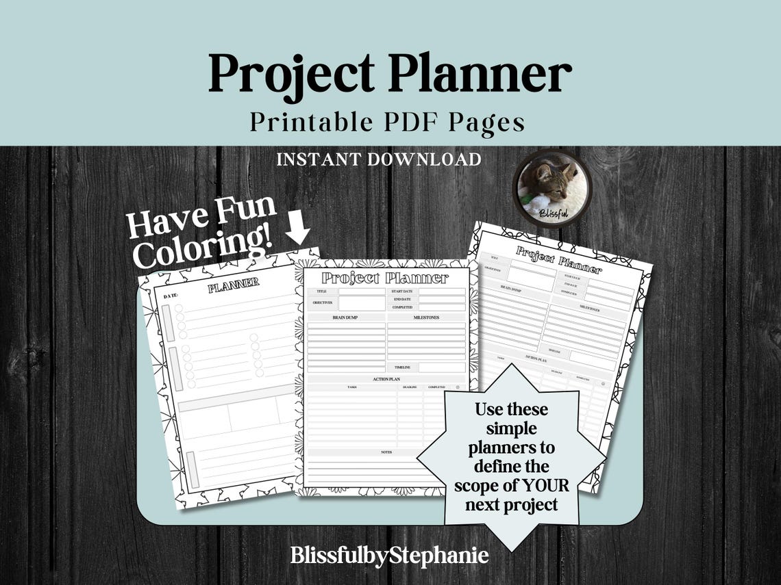 Printable Color-in Project Planner, Office, Home Office, Project ...