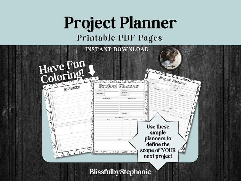 Printable Color-in Project Planner, Office, Home Office, Project ...
