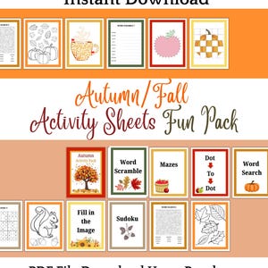 Activity Sheets for Kids, Autumn/fall Themed, Printable, Digital ...