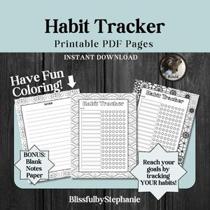 Habit Tracker, Printable Color-in, Digital Download, Adult Coloring ...