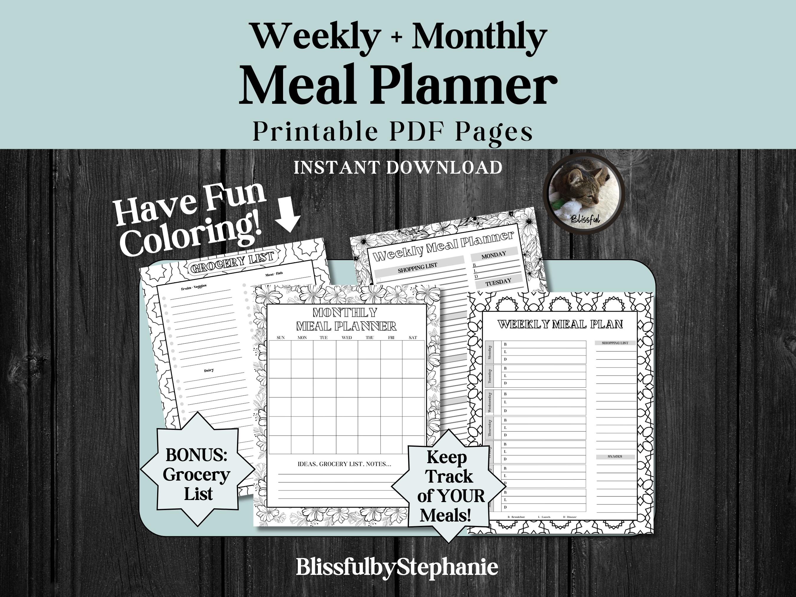 Meal Planner Sheets, Weekly Meal Plan, Monthly Meal Plan, Grocery List ...