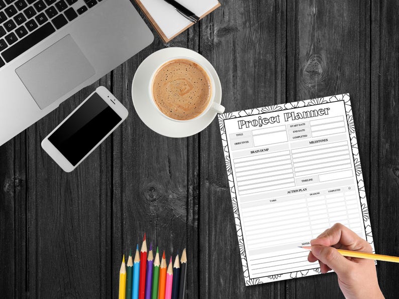 Printable Color-in Project Planner, Office, Home Office, Project ...