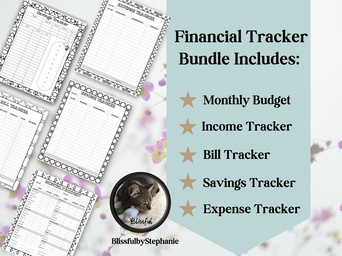 5 Financial Trackers: Monthly Budget, Expense Tracker, Savings Tracker ...