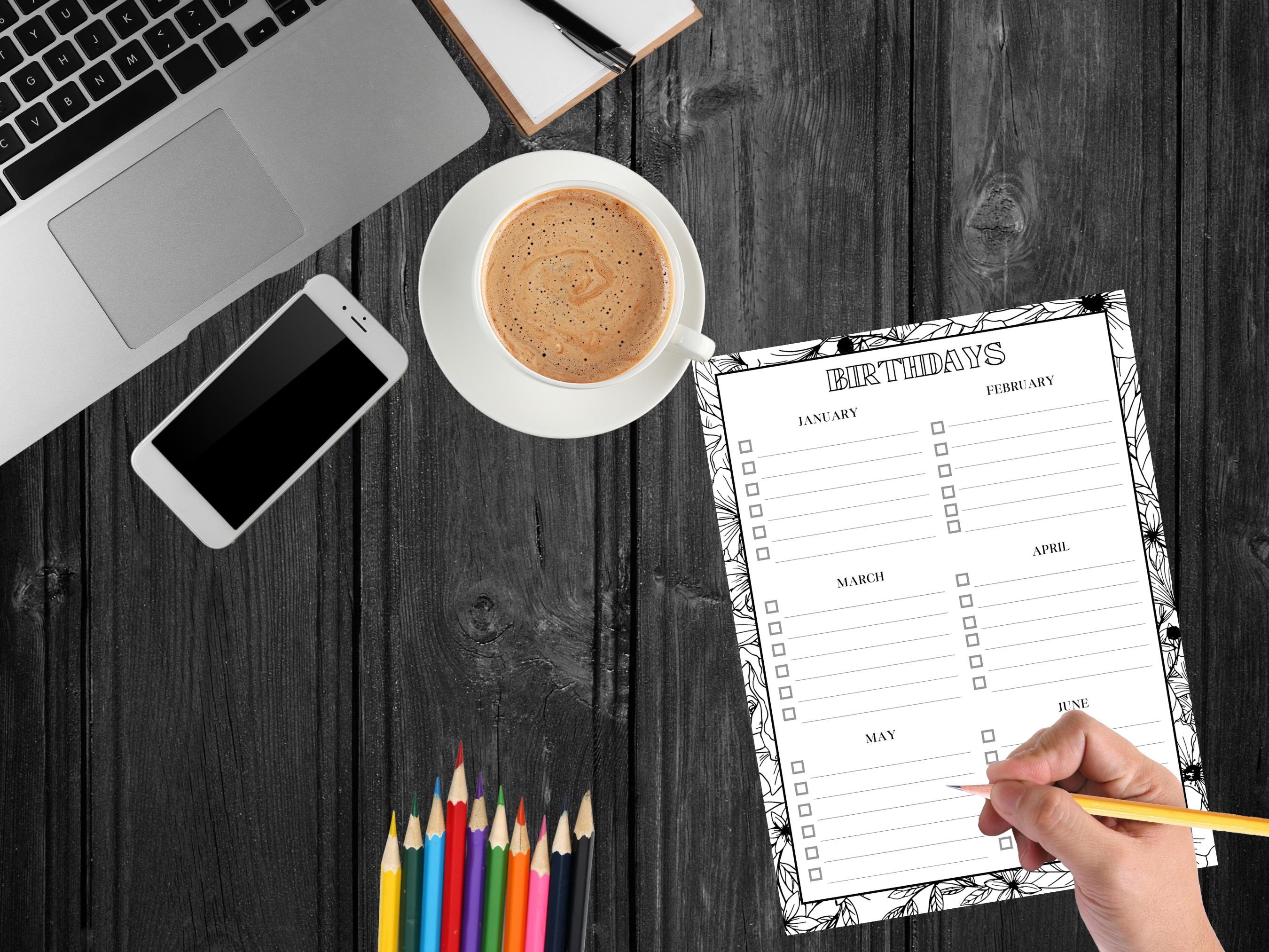 Printable Birthday Tracker, Color-in Planner Pages (digital Download ...