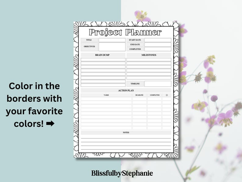 Printable Color-in Project Planner, Office, Home Office, Project ...