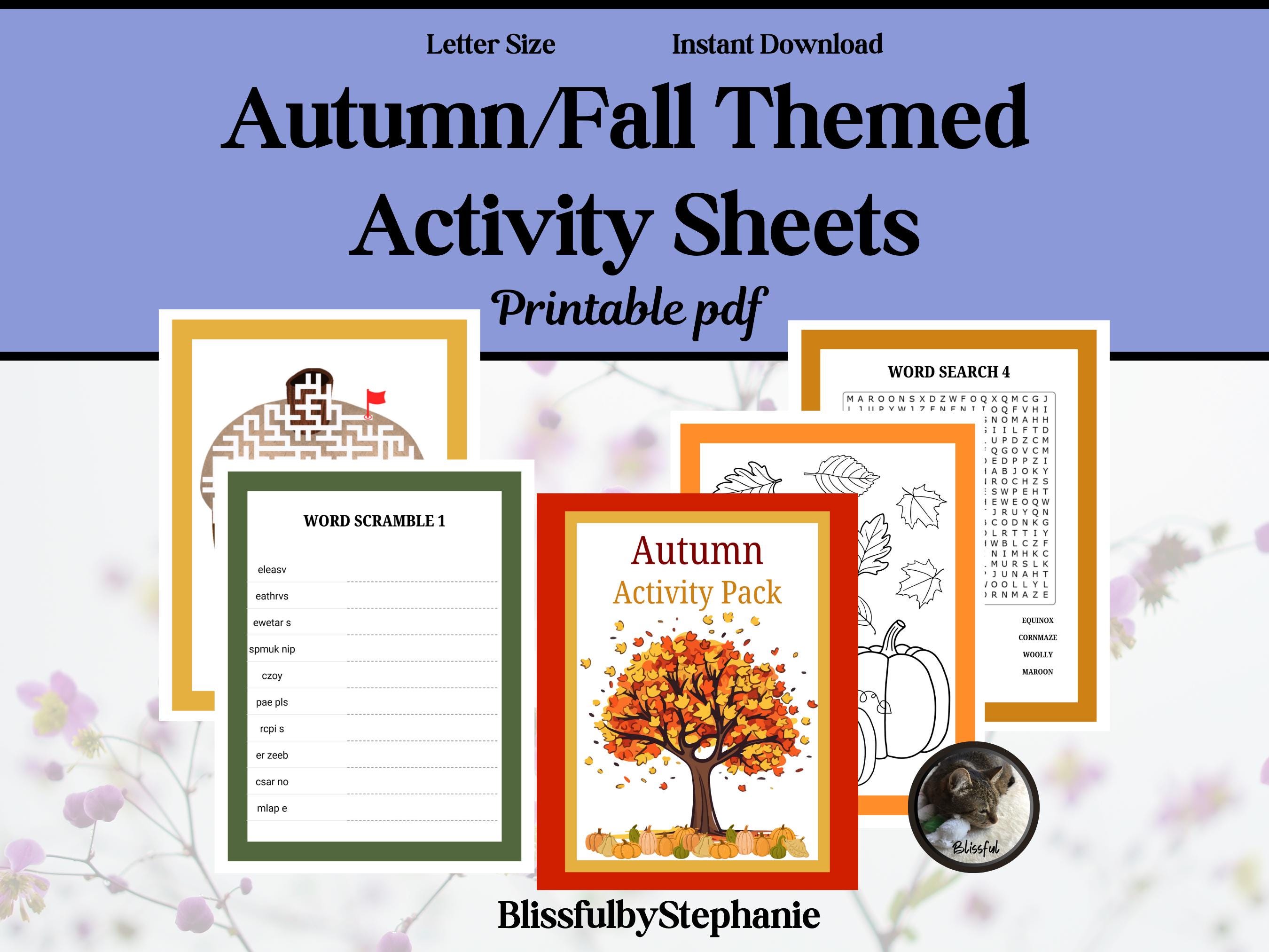 Activity Sheets for Kids, Autumn/fall Themed, Printable, Digital ...