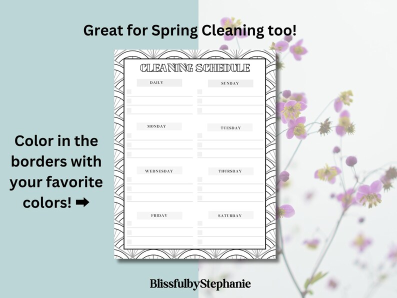 Printable Color-in Cleaning Schedule Chores Chart, Digital Download ...